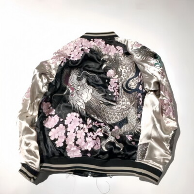 Mens Sukajan Souvenir Jacket Japanese Pattern Embroidery Sakura Dragon ...