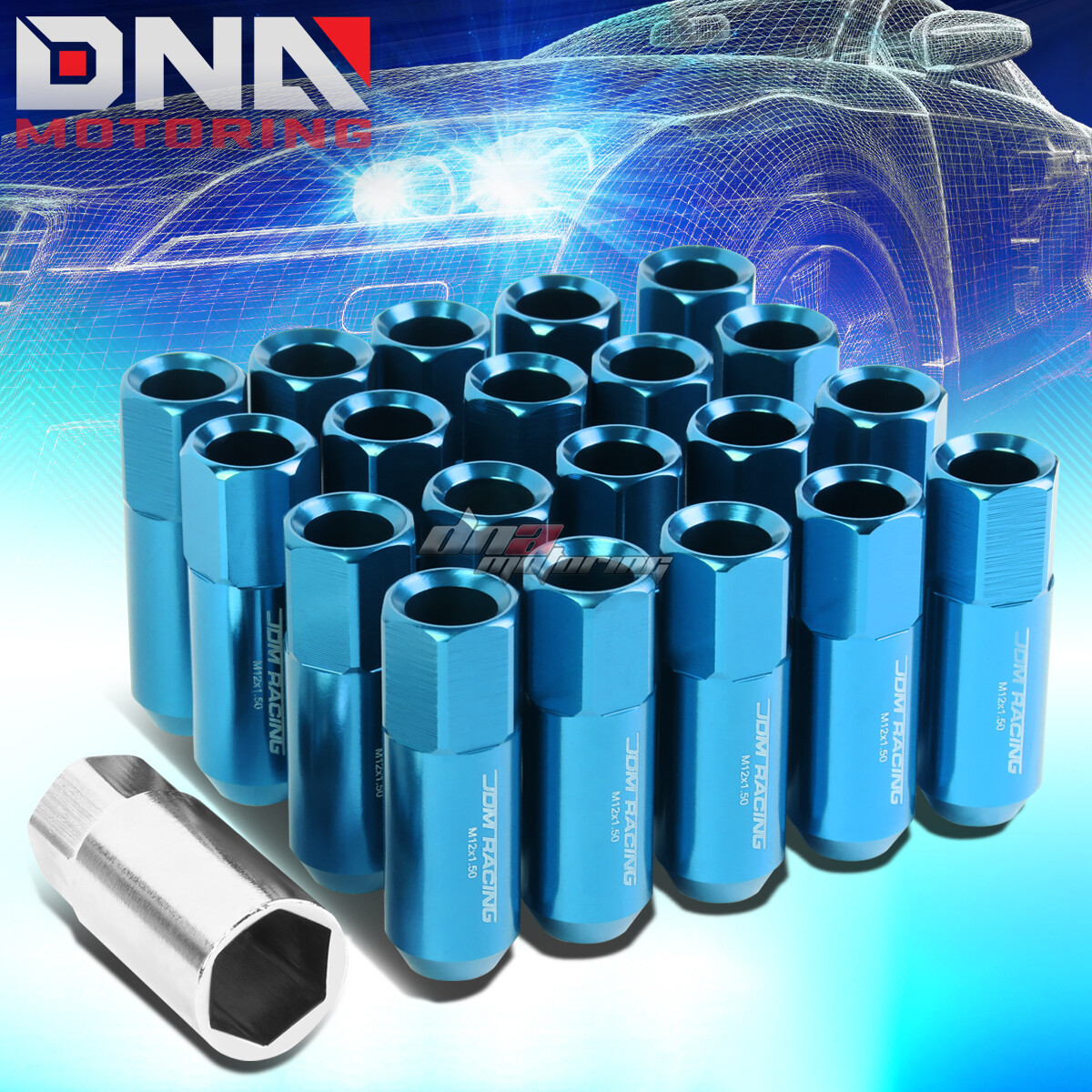 20 PCS T-6061 ALUMINUM LIGHT BLUE M12X1.5 EXTENDED WHEEL/RIM LUG NUTS ...