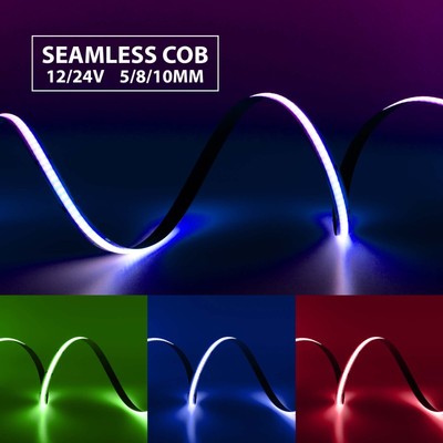 5M DC12V/24V Seamless LED COB Strip Lights 5MM/8MM/10M Wide Cabinet ...
