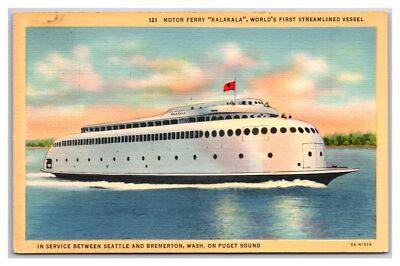 Seattle Bremerton, WA KALAKALA Streamlined Motor Ferry c1940s Postcard ...