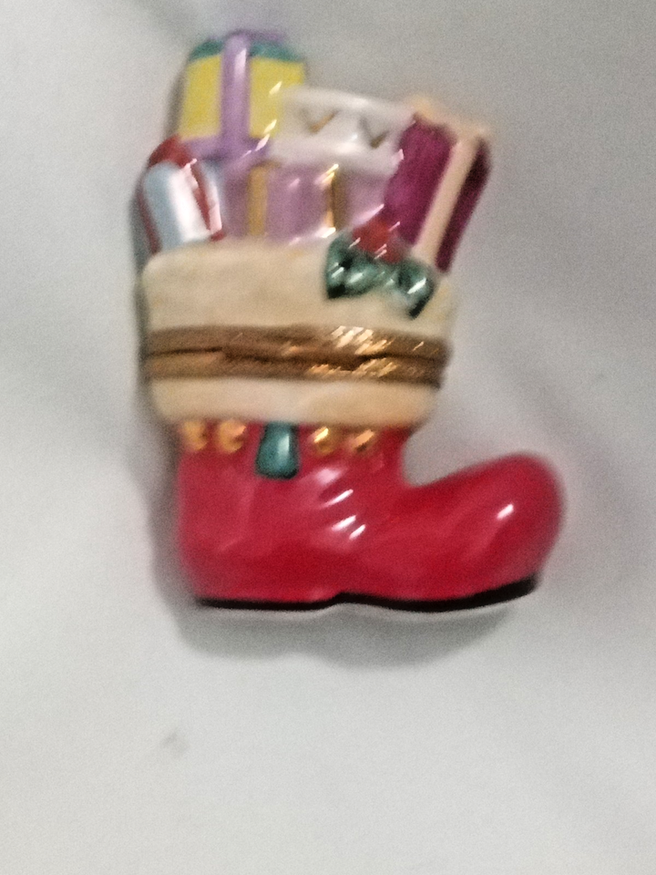 LIMOGES FRANCE PORCELAIN BOOT STOCKING TRINKET BOX | eBay