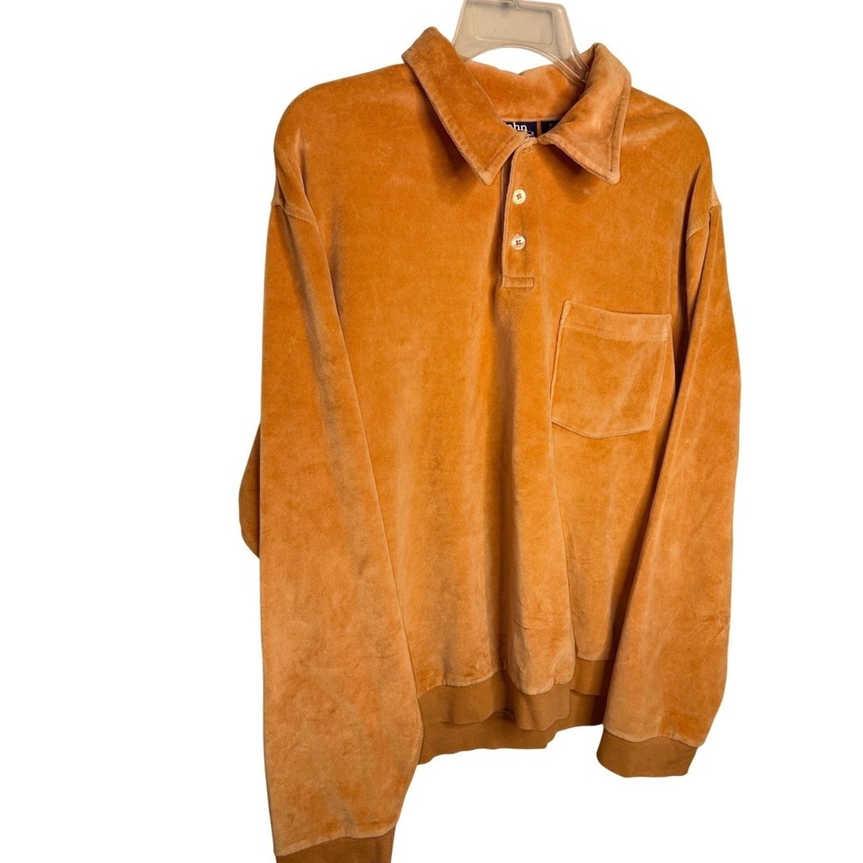 Vtg John Blair Mens L Reg Velour Pullover Tan Gold Long Sleeve Luxe ...
