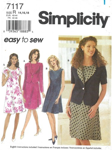 Simplicity 7117 EASY Flared Dress & Cropped Blazer Sz 14-18 UNCUT ...