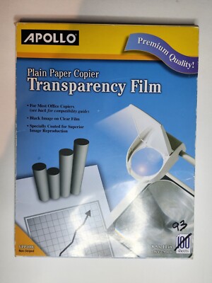 Apollo Stripe-Free Plain Paper Copier Transparency Film Crystal Clear ...