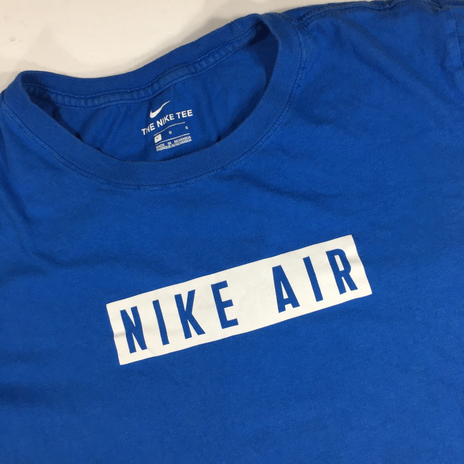 NIKE SHIRT Blue MEN'S L White NIKE AIR Graphic Crew Neck Short Sleeve ...