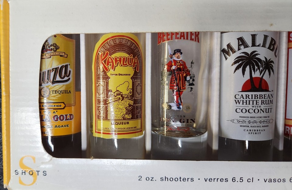 Luminarc Set 6 2oz Shooters Shot Glasses Stoli Beefeater Gin Kahlua ...