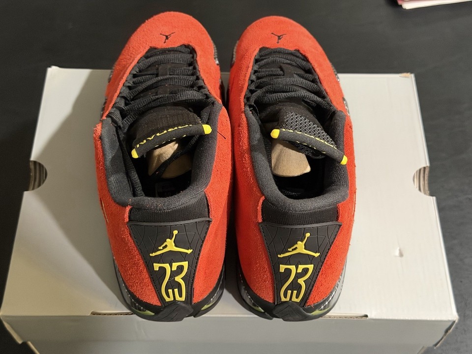 Jordan Air Jordan 14 Retro Ferrari Red Black Yellow Suede Men's Low Top ...