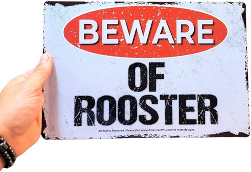 AMERICAN WIT Vintage Farmhouse Decor, Tin 12" x 8" Sign for BEWARE OF ...