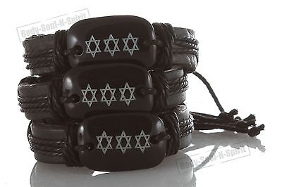 3 Black Jewish Magen Star of David Bangle Leather Bracelet Wristband ...