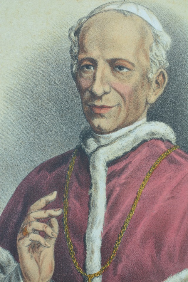 Color Lithograph Religious Engraving 19th Our Holy Father Leo XIII Pope ...
