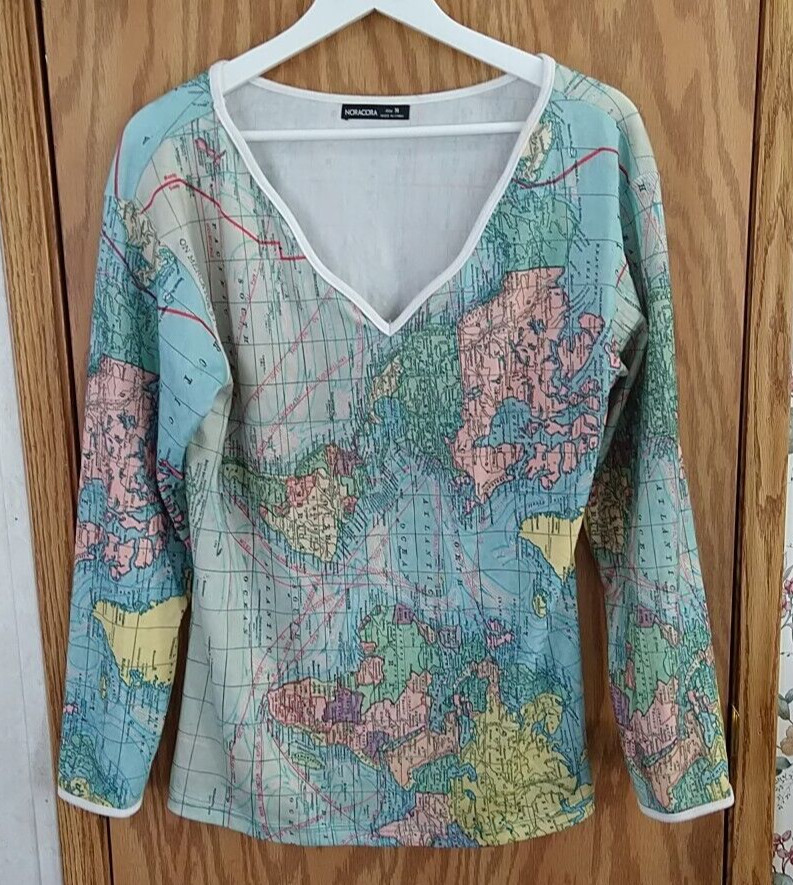 Womens shirt NoraCora World Map T-Shirt Size M Top … - Gem