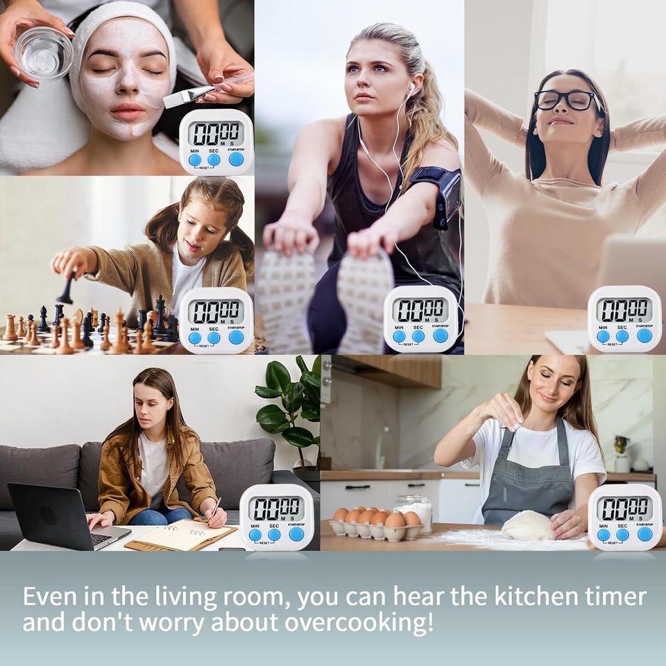 Large LCD Digital Kitchen Cooking Timer Count Down Up Clock Loud Alarm ...