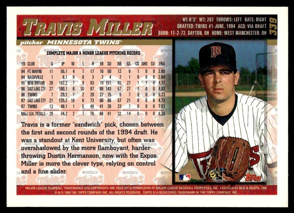 1998 Topps Travis Miller Minnesota Twins #339 | eBay
