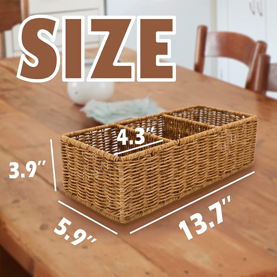 Wicker Basket With 3 Compartments Woven Baskets For Organizing Storage ...