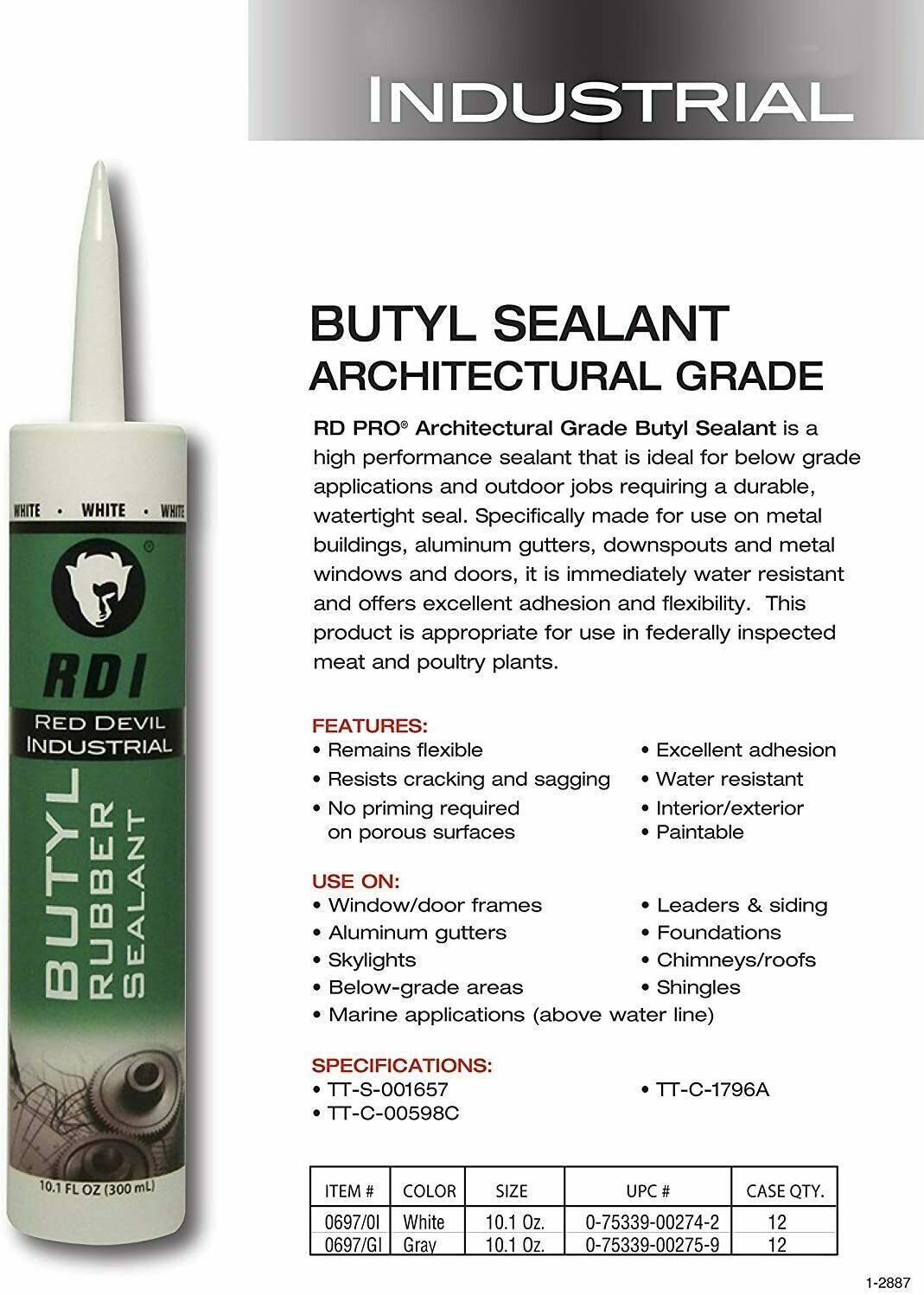 RDI Red Devil 0697GI Rd Pro Butyl Rubber Sealant Gray 10.1Oz. 1Pk | eBay