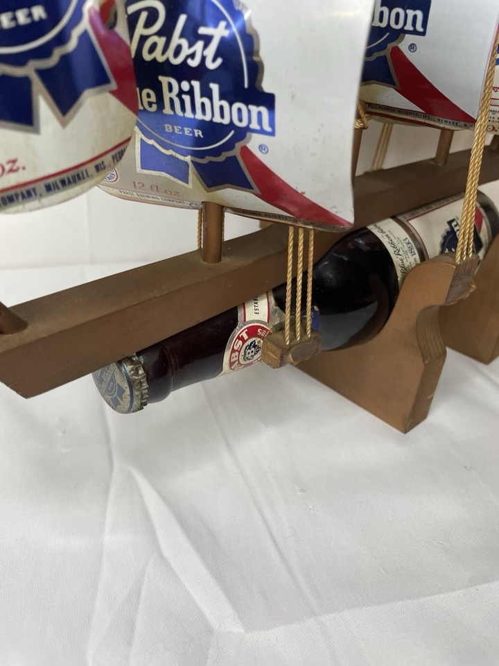 Vintage Pabst Blue Ribbon Beer Bottle Pirate Ship Boat Art Sign Display ...