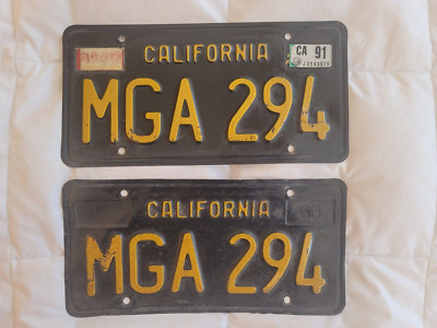 VINTAGE 1963 CALIFORNIA BLACK PLATES FOR MG & MGA - ORIGINAL LICENSE ...