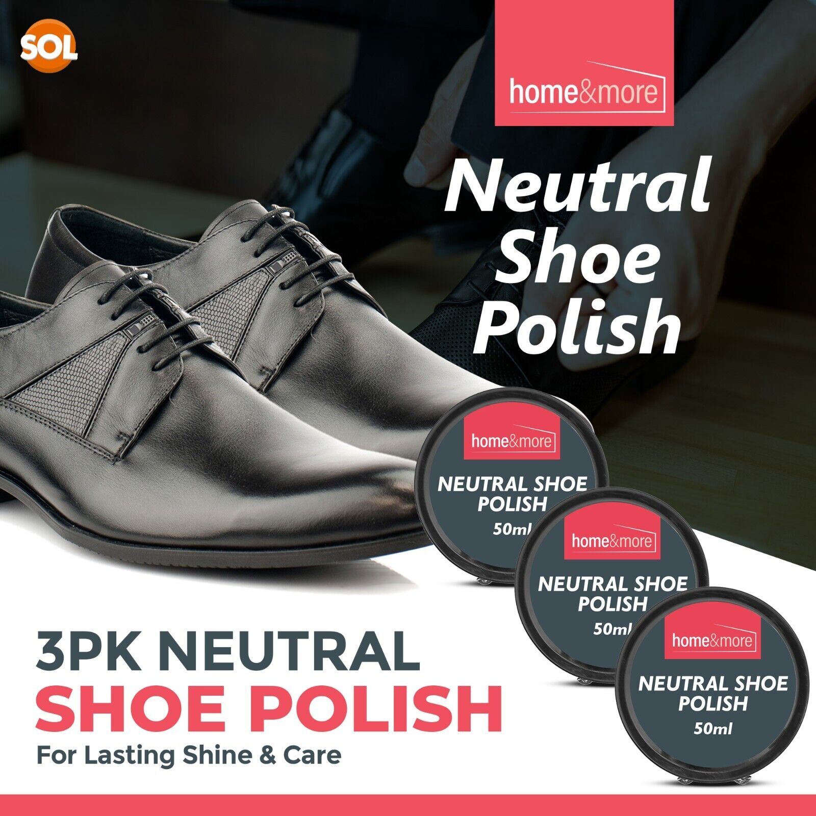3 Neutral Shoe Polish Wax x 50ml Traditional Leather Boot Shine Cleaner ...