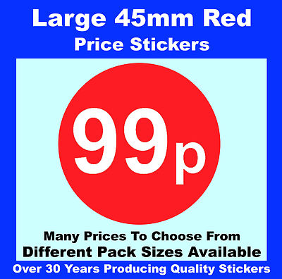 99p Large 45mm Bright Red Shop Price Point Stickers / Sticky Labels £1 ...