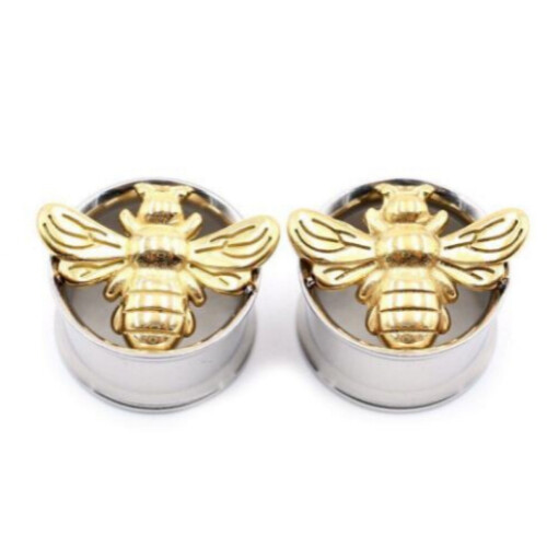 Pair Cute Honey Bee Ear Gauges Ear Tunnels Ear Plugs Body Jewelry ...