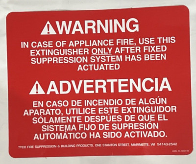 ANSUL CLASS "K' KITCHEN FIRE EXTINGUISHER SIGN 8" X 10" (THICK PLASTIC ...
