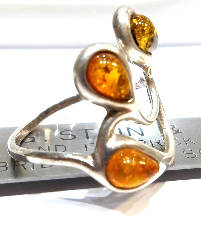 VINTAGE STERLING SILVER BUTTERSCOTCH BALTIC AMBER RING NOT SCRAP SILVER ...