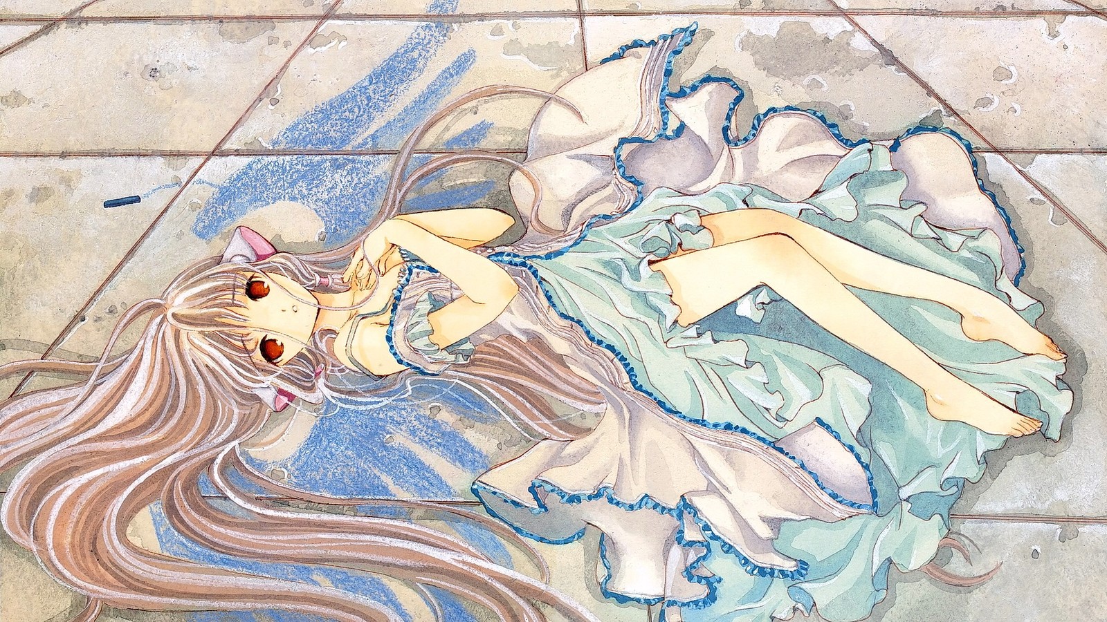 Anime blonde girls red eyes long hair chobits chii Custom Gaming Mat ...