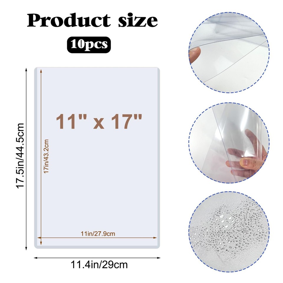 10 Pack 11 x 17 Rigid Print Protectors Clear Waterproof Hard Plastic ...