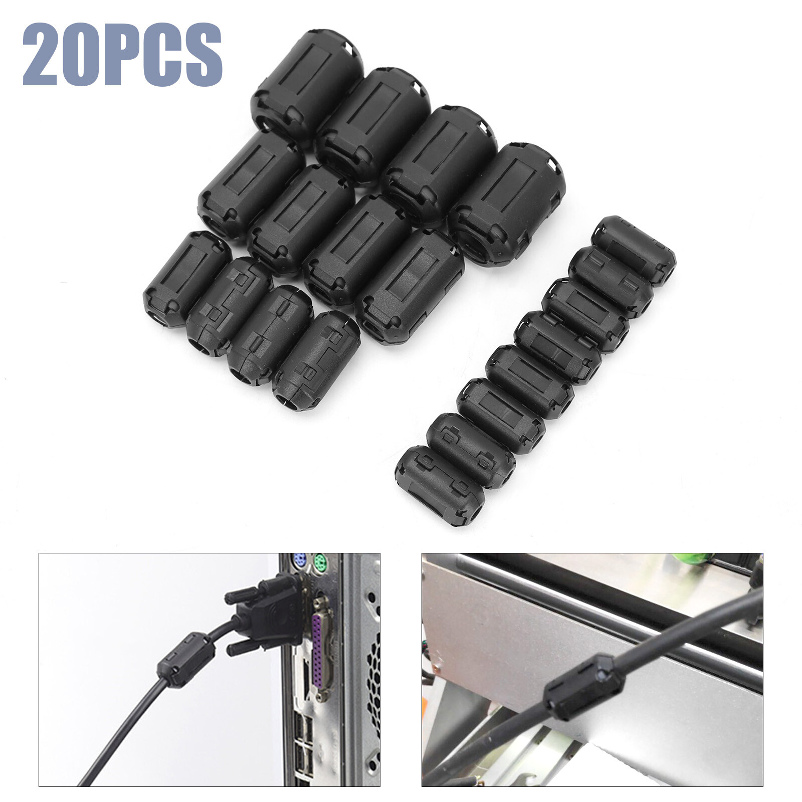 Ferrite Bead 20 s Clip-On Ferrite Ring Core RFI EMI Noise Suppressor ...