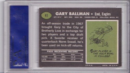 1969 Topps Football #41 Gary Ballman Philadelphia Eagles PSA 8 NM-MT | eBay