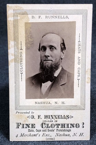 D.F. Runnell's Fine Clothing Victorian Trade Card VTC Nashua NH Albumen ...