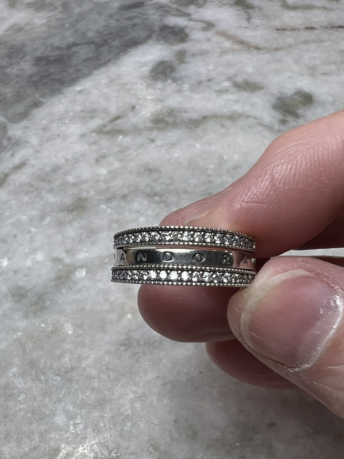 Authentic Pandora Logo & Hearts Reversible Ring size … - Gem