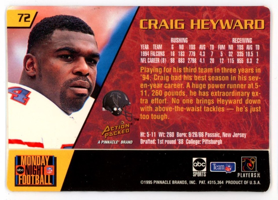 1995 Action Packed Monday Night Football Craig Heyward Atlanta Falcons ...