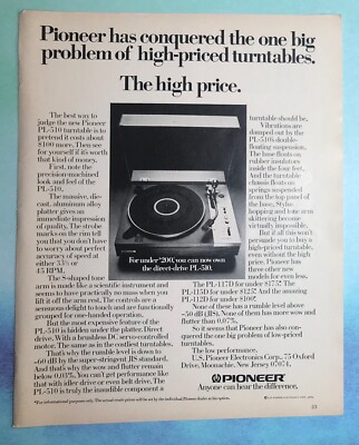 vintage 1970s mag print ad PIONEER PL-510 Turntable old school tech ...