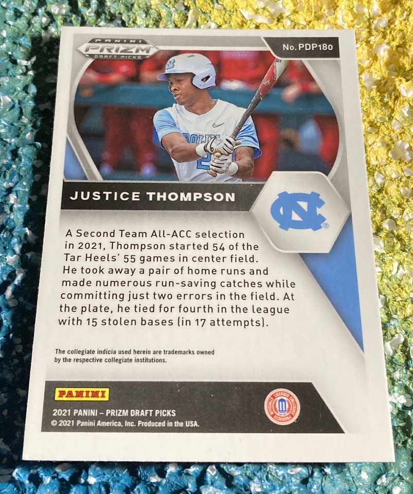 2021 MLB Panini Prizm Draft Picks Justice Thompson PDP-180 Rookie RC | eBay