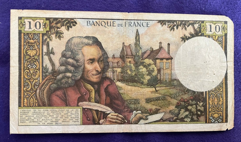 FRANCE 1963 VOLTAIRE 10 FRANC NOTE | eBay