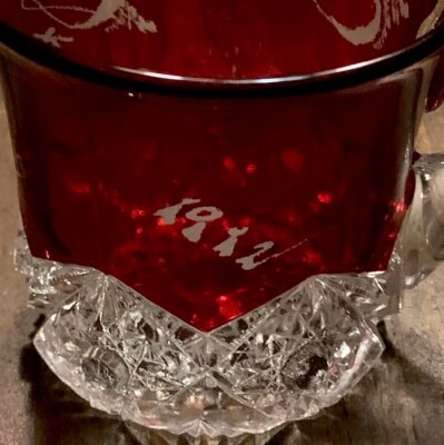 Antique 1912 Ruby Red Flash Glass Souvenir Mugs Set Of 3 Excellent ...