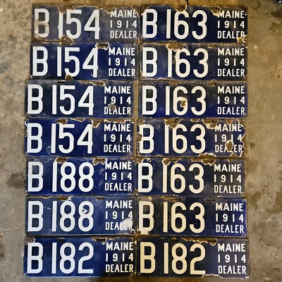 Maine Porcelain License Plate 1914 14 Tag # B70 Car Dealer Low Number ...