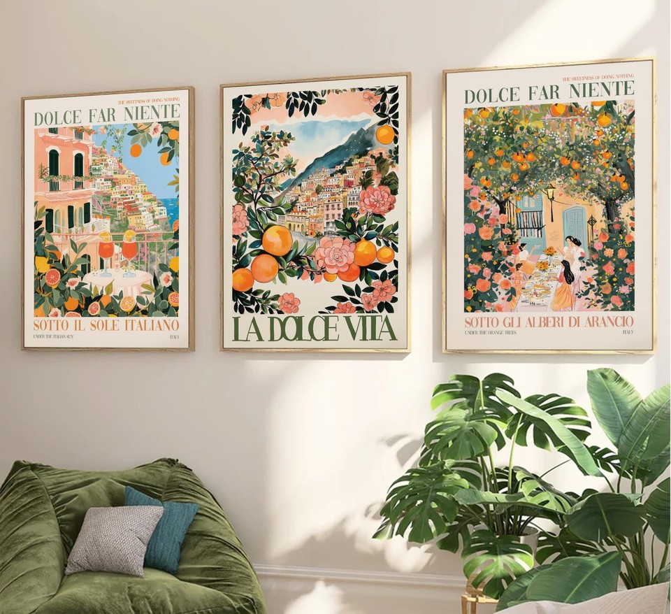 Italy Amalfi Coast Canvas wall art Italian City Travel Landscape Poster ...