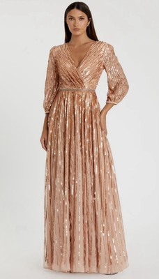 Mac Duggal A5509 Sz 12 Apricot Sequin Formal Gown (sequins missing) | eBay