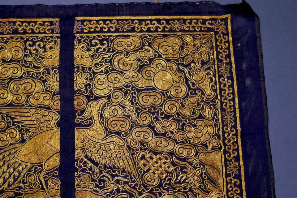 Fine Antique Chinese Gold Thread Silk Embroidered Rank Badge Set For ...