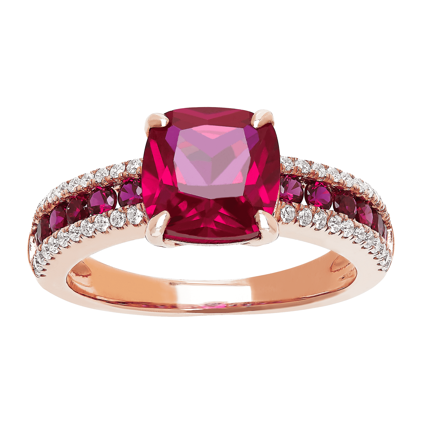 Finecraft Created Ruby Ring with CZ in Rose Gold-Plated Sterling Silver ...