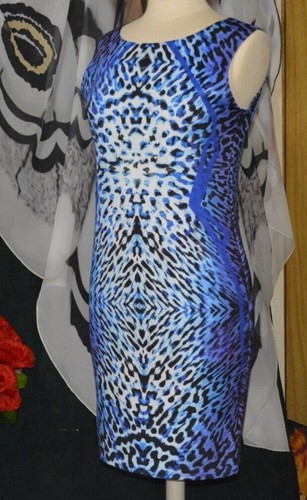 Miss Look Design Blue Black White Leopard Print Fitted Sheath Dress ...