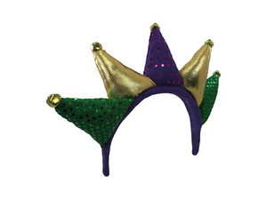 Mini Metallic Sequin Mardi Gras Jester Headband W/Bells Womens Costume ...