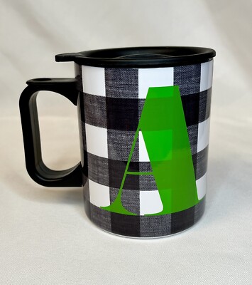 Buffalo Plaid Metal Travel Mug W/Lid Green ‘A’ Initial By Sleigh Bell ...