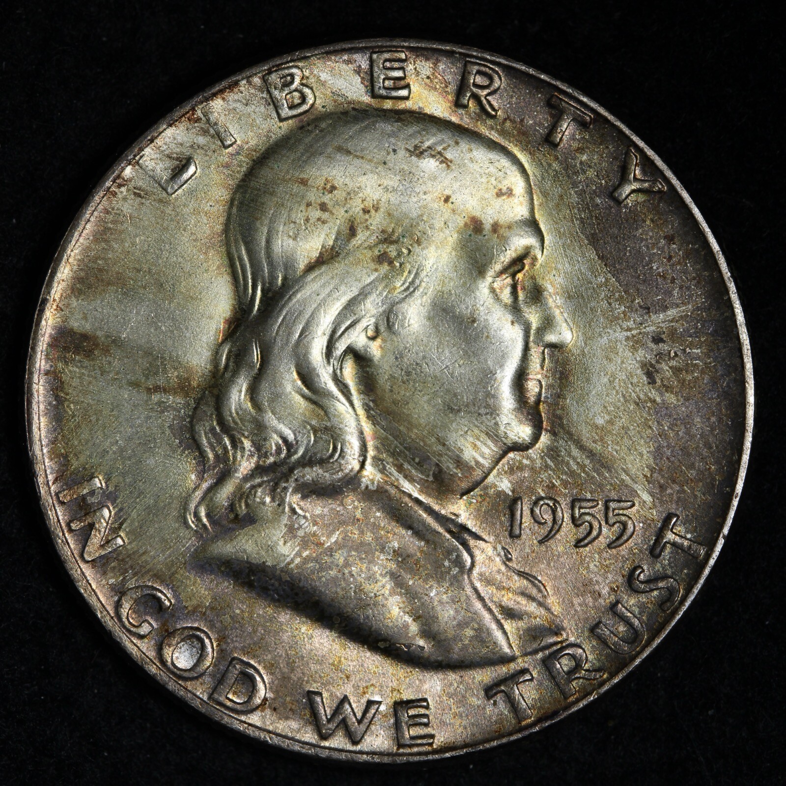 1955 Franklin Silver Half Dollar CHOICE BU *UNCIRCULATED* MS TONED E395 ...