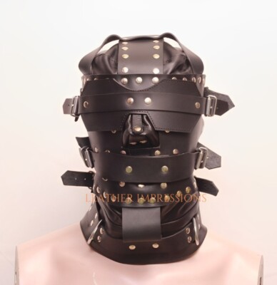 Real Leather Sensory Deprivation Mask Adult Gimp Hood with Blindfold ...