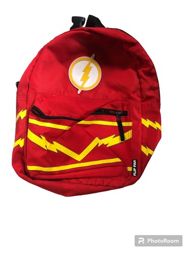 DC COMICS BACKPACK The FLASH Flip Pak 16" RED/BLACK REVERSIBLE Zip ...
