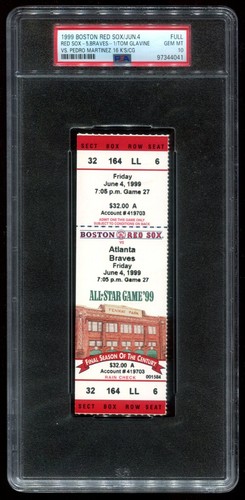 1999 June 4th Pedro Martinez 16K's Ticket PSA 10 Gem Mint Red Sox ...