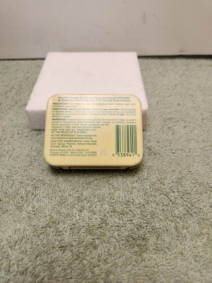 Vintage 1992 Sucrets Wintergreen Maximum Sore Throat Lozenges Empty Tin ...